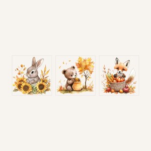 Autumn Woodland Animals Clipart, Watercolor Style, Transparent ...