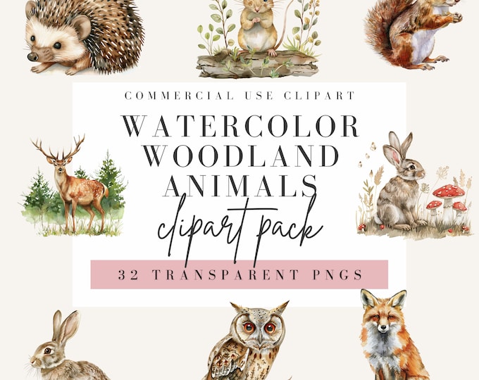 Woodland Animals Watercolor Clipart, Transparent Commercial Use PNG ...