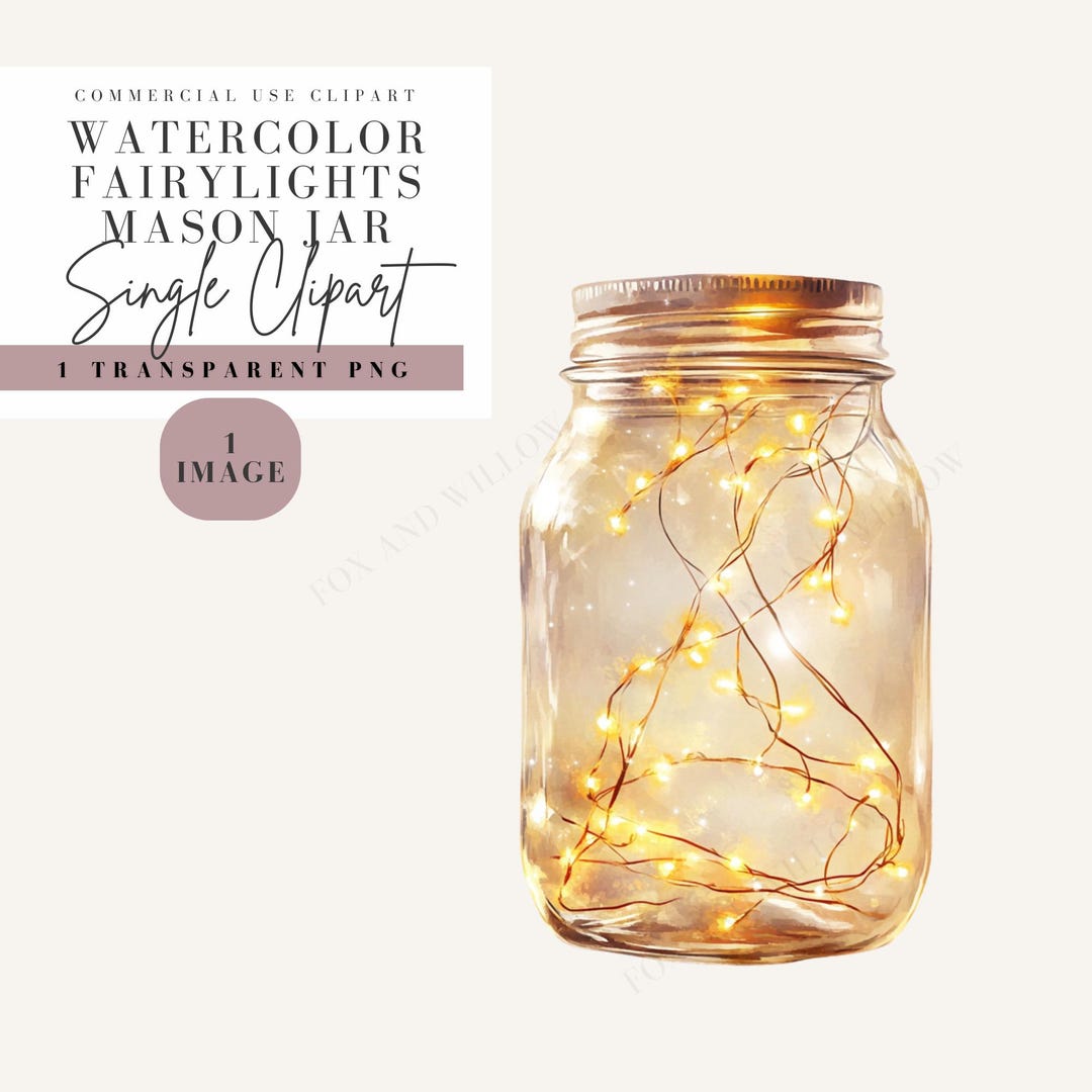Fairylights Mason Jar Clipart, Fairy Lights Clip Art, Firefly Light ...