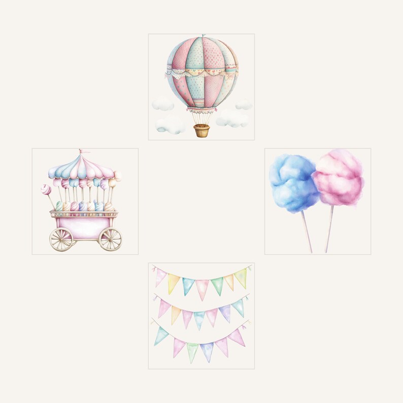 Pastel Carnival Clipart, Watercolor Style, Transparent Background ...