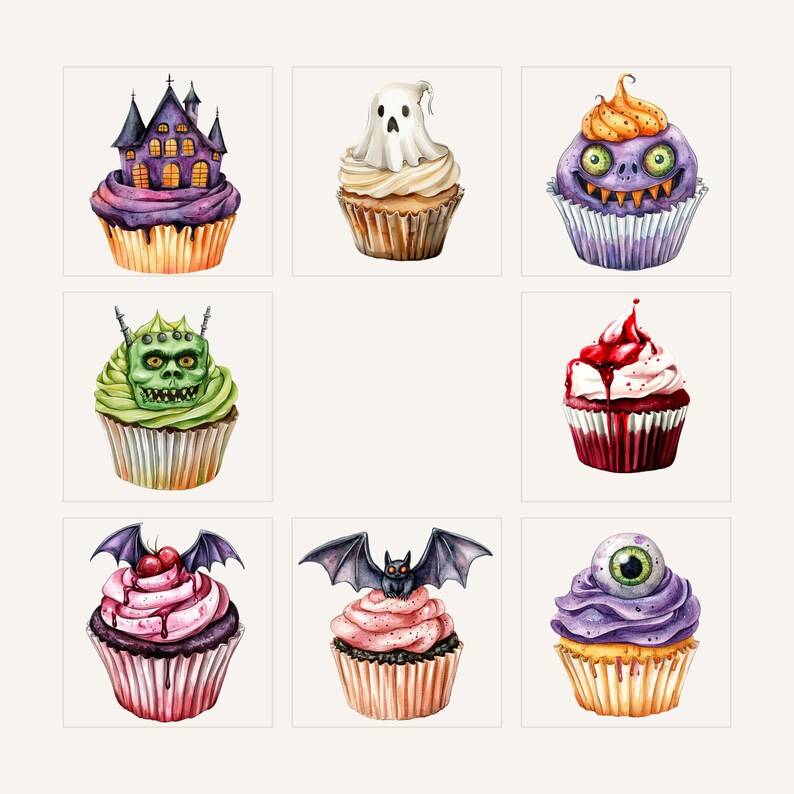 Halloween Cupcakes Clipart, Watercolor Style, Transparent Background ...