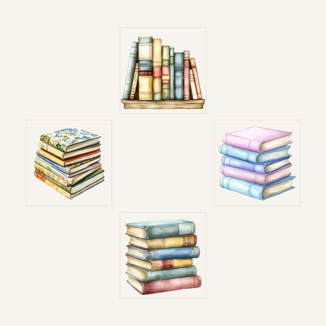 Book Stack Clipart, Watercolor Style, Transparent Background ...