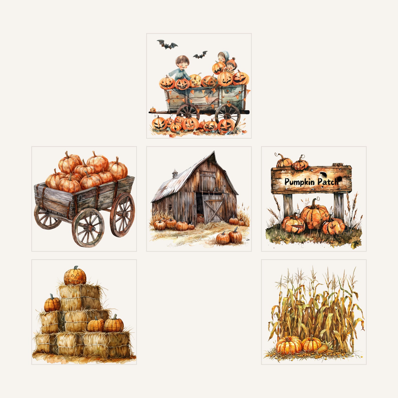 Pumpkin Patch Clipart, Watercolor Style, Transparent Commercial Use PNG ...