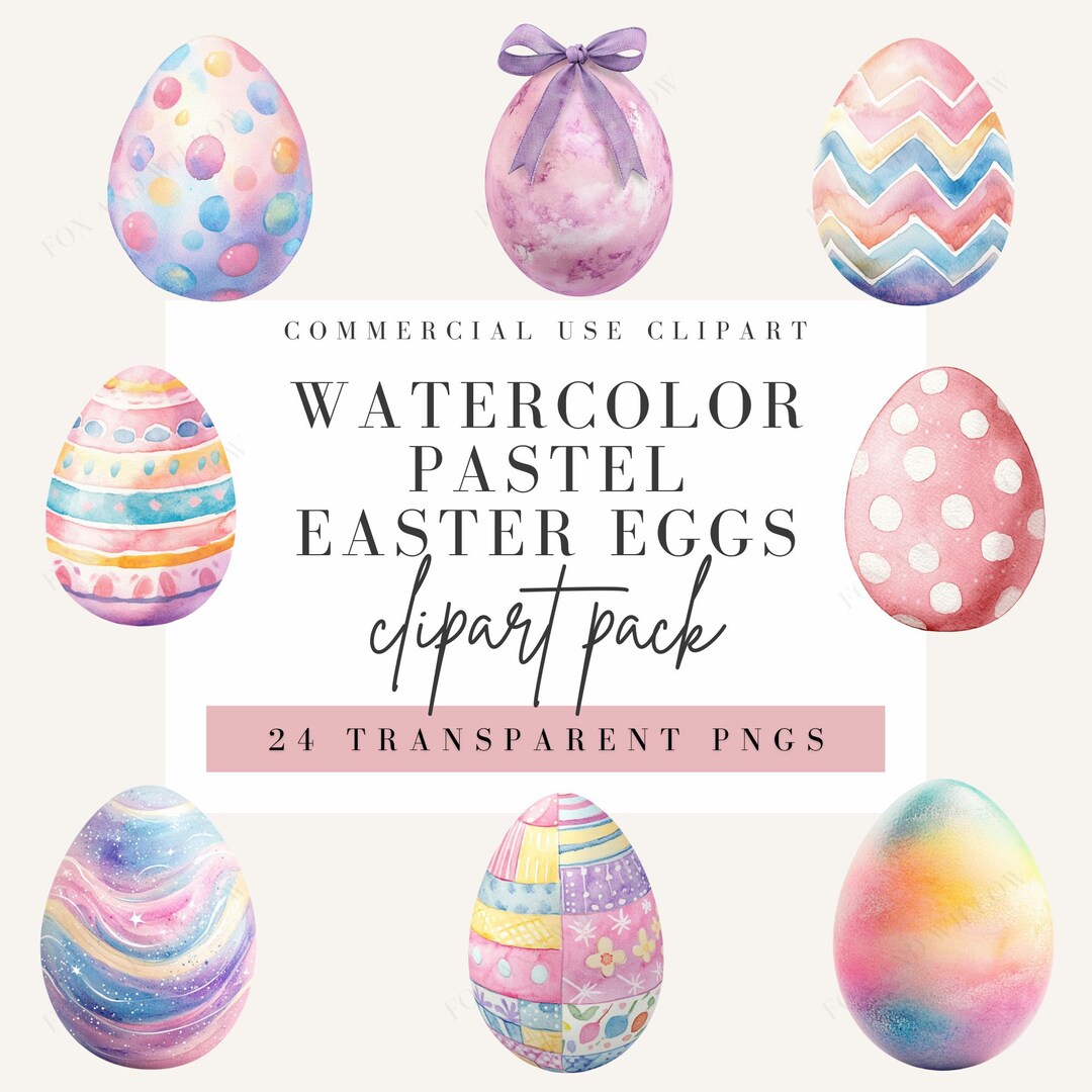Pastel Easter Eggs Clipart, Watercolor Style, Pattern Egg Clip Art ...