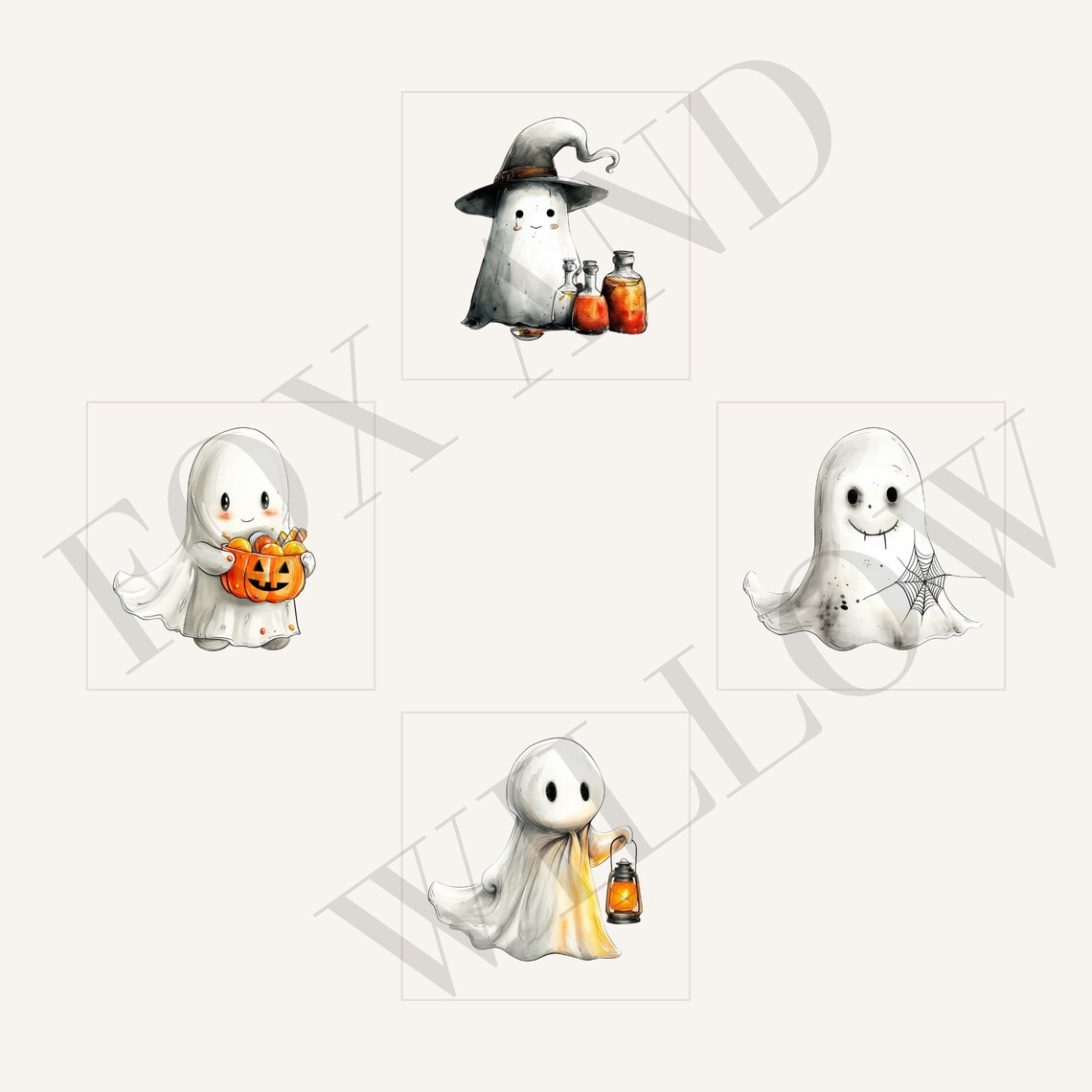Ghost Clipart, Watercolor Clip Art Transparent Commercial Use PNG ...