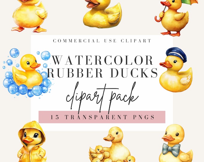 Rubber Duck Clipart, Watercolor Style, Transparent Background ...