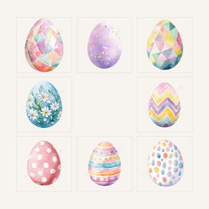 Pastel Easter Eggs Clipart, Watercolor Style, Pattern Egg Clip Art ...