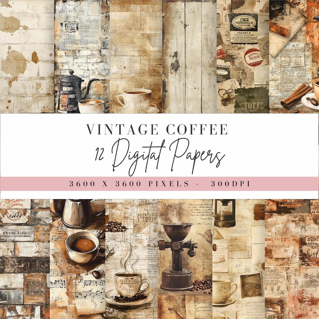 Vintage Coffee Digital Paper, Pattern Background, Commercial Use PNG ...