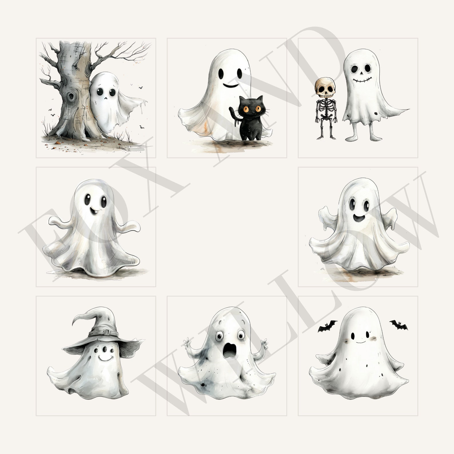 Ghost Clipart, Watercolor Clip Art Transparent Commercial Use PNG ...