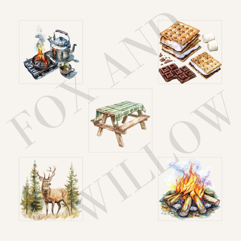 Camping Clipart, Watercolor Clip Art, Transparent Commercial Use PNG ...