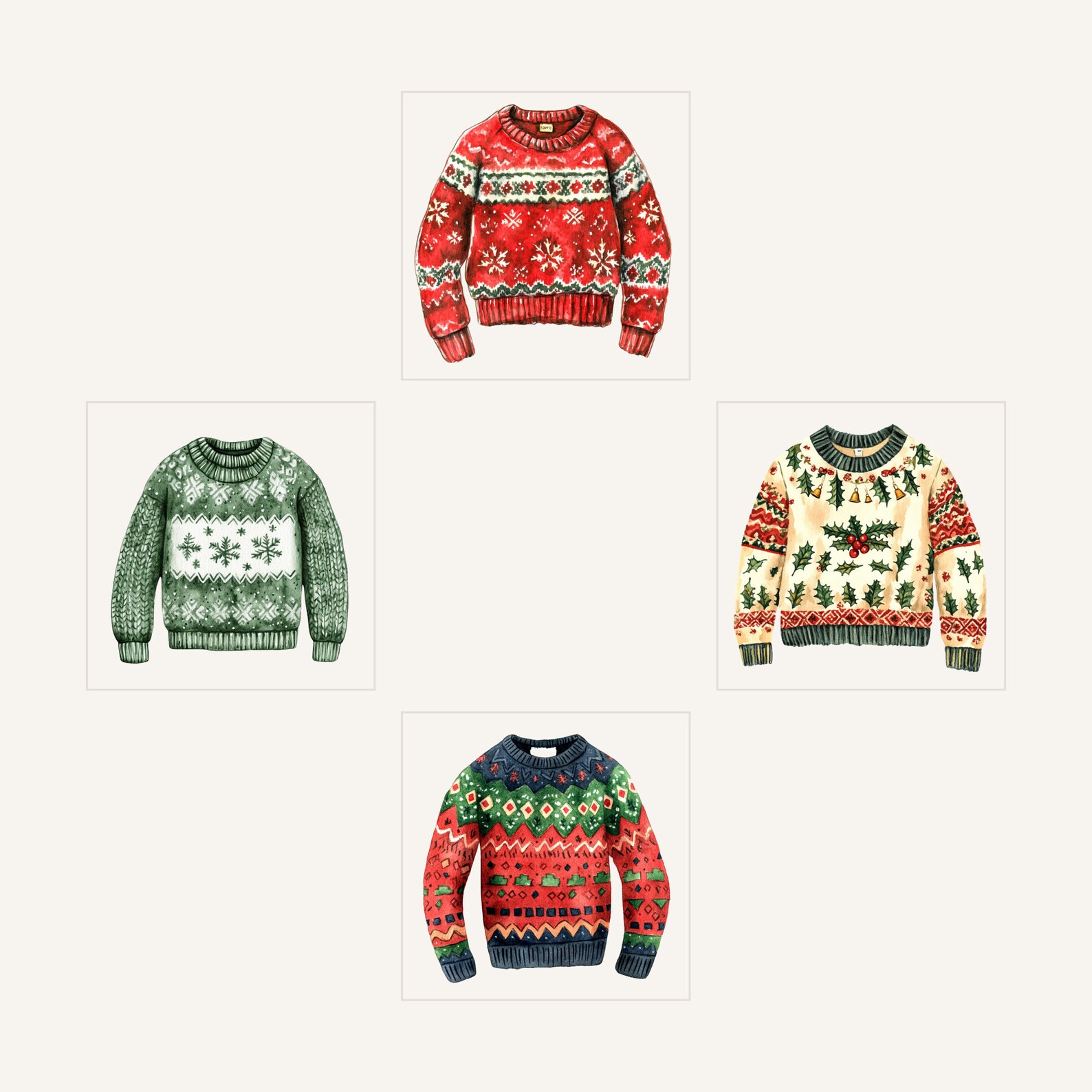 Christmas Jumper Clipart, Watercolor Style, Transparent Background ...