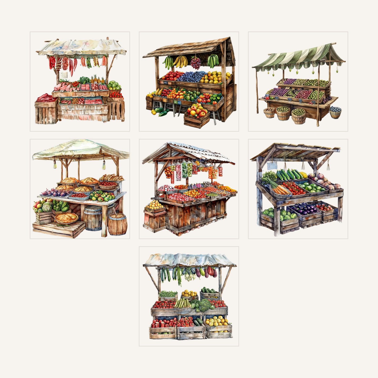Farmers Market Watercolor Clipart, Garden Produce, Transparent ...