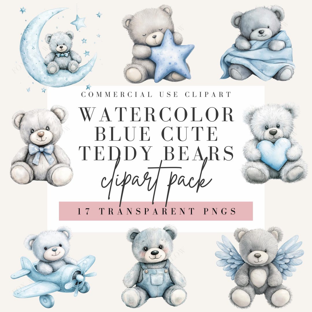 Blue Cute Teddy Bears Clipart, Adorable Bear Clip Art, Soft Plush Toy ...