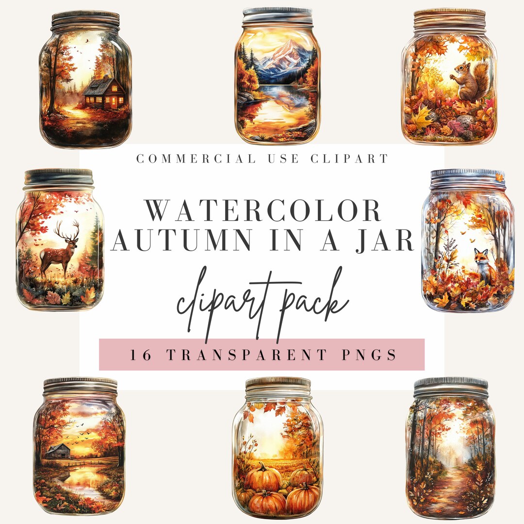 Autumn in a Jar Clipart, Watercolor Style, Transparent Background ...