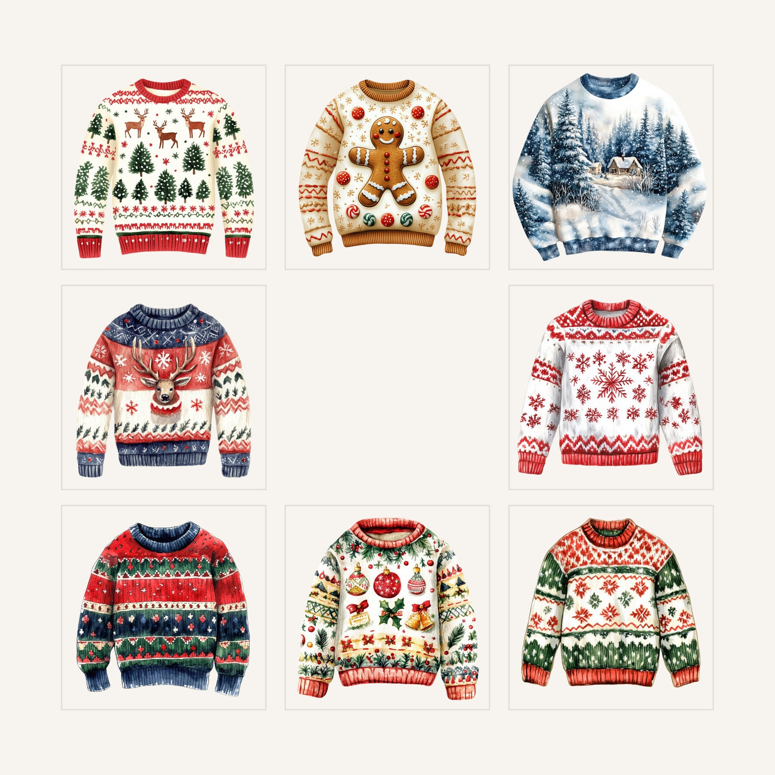 Christmas Jumper Clipart, Watercolor Style, Transparent Background ...