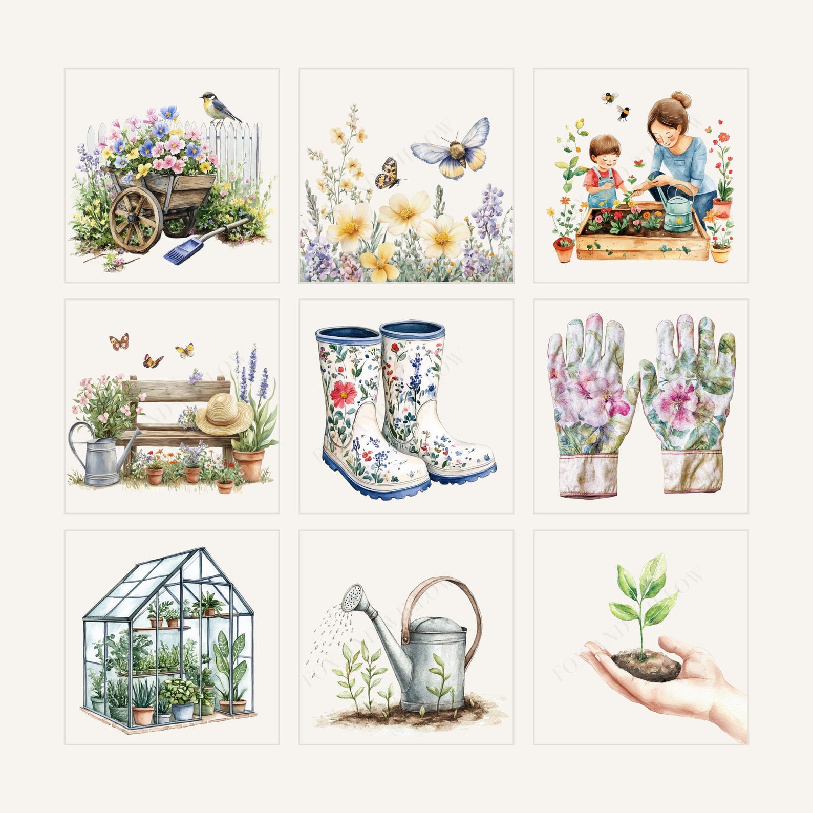 Spring Gardening Clipart, Floral Garden Clip Art, Herb Garden Image ...