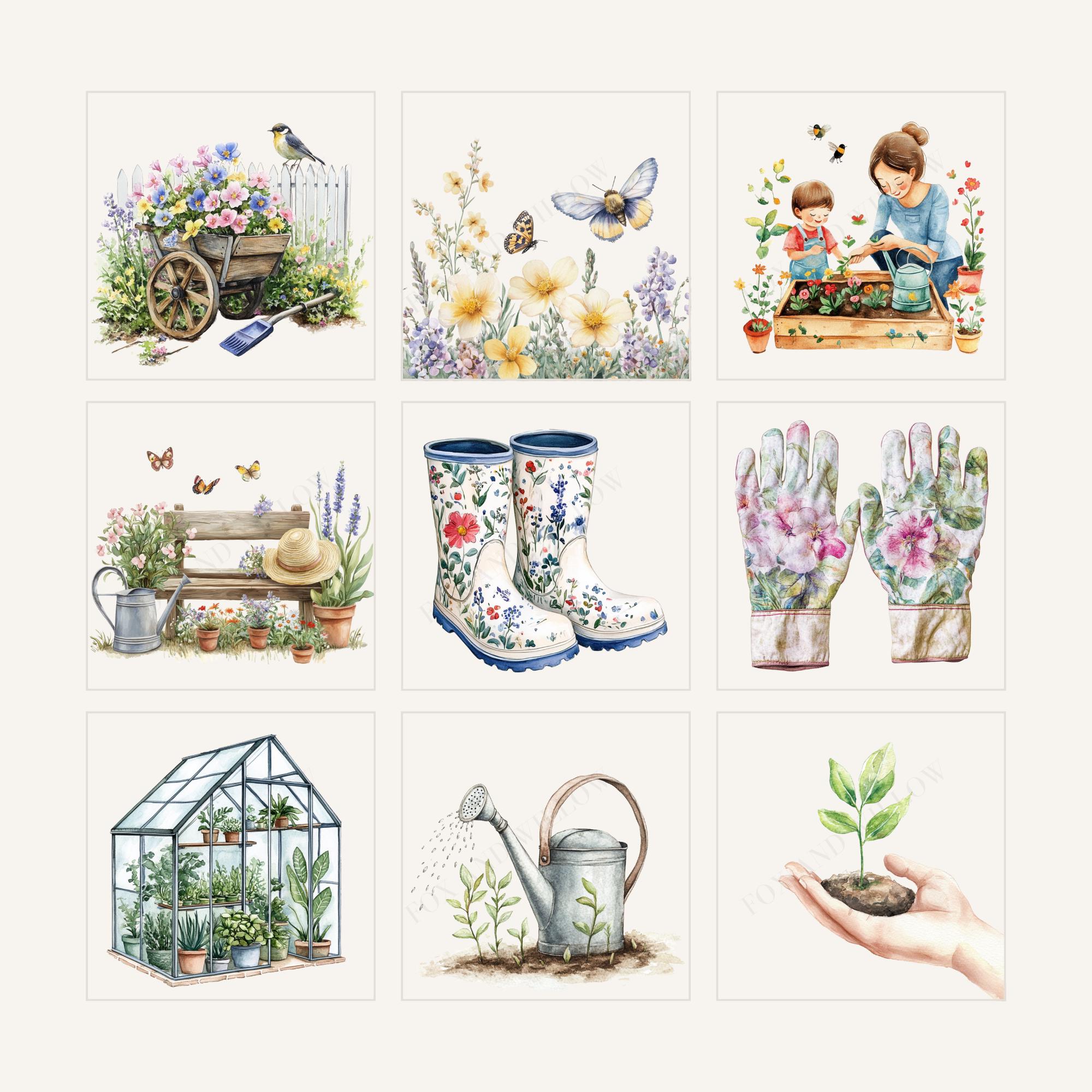 Spring Gardening Clipart, Floral Garden Clip Art, Herb Garden Image ...