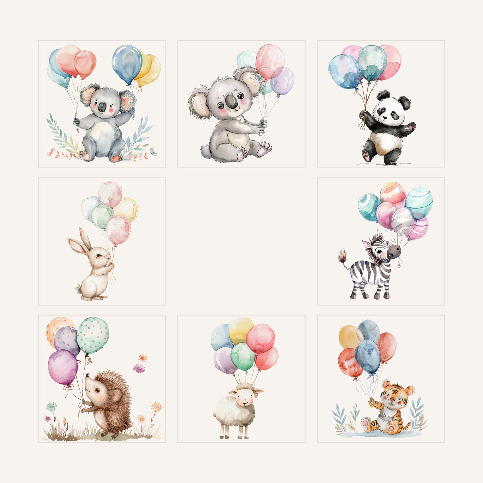 Animals With Balloons Watercolor Clipart, Transparent Background ...