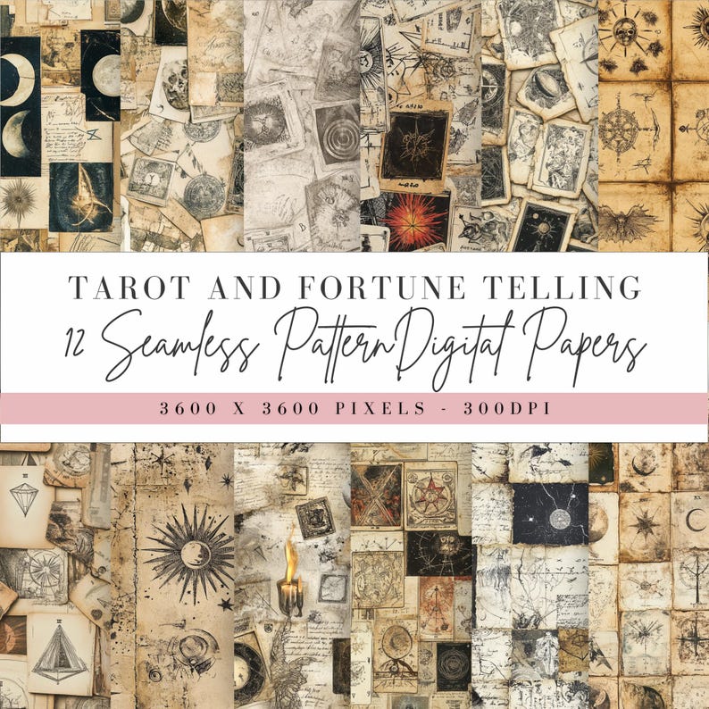 Tarot and Fortune Telling Digital Paper, Mystical Seamless Pattern ...
