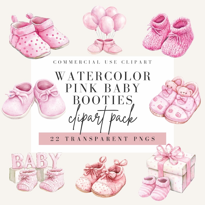 Pink Baby Booties Clipart, Watercolor Style, Transparent Background ...