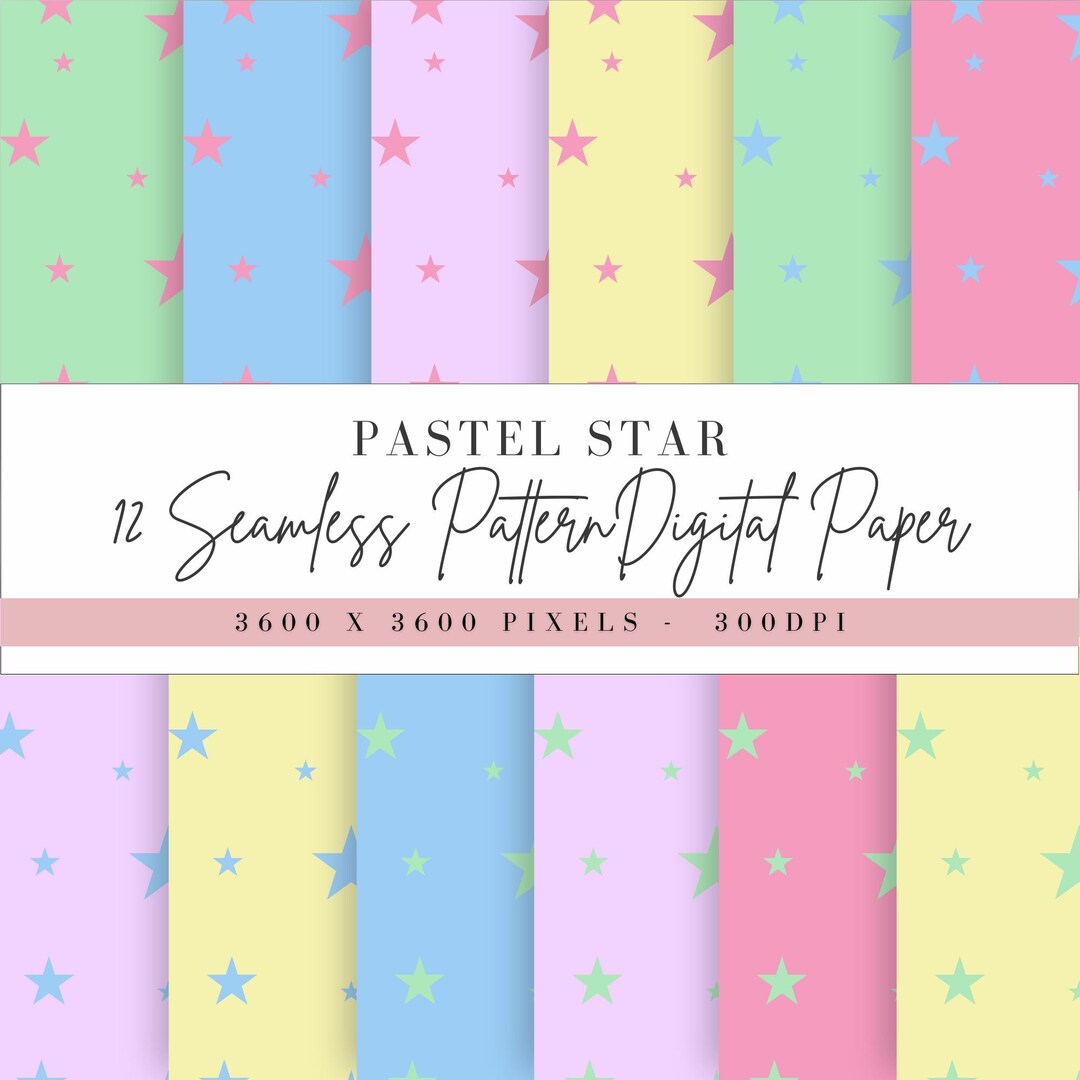 Pastel Star Digital Paper, Commercial Use PNG, Stars Design, Seamless ...