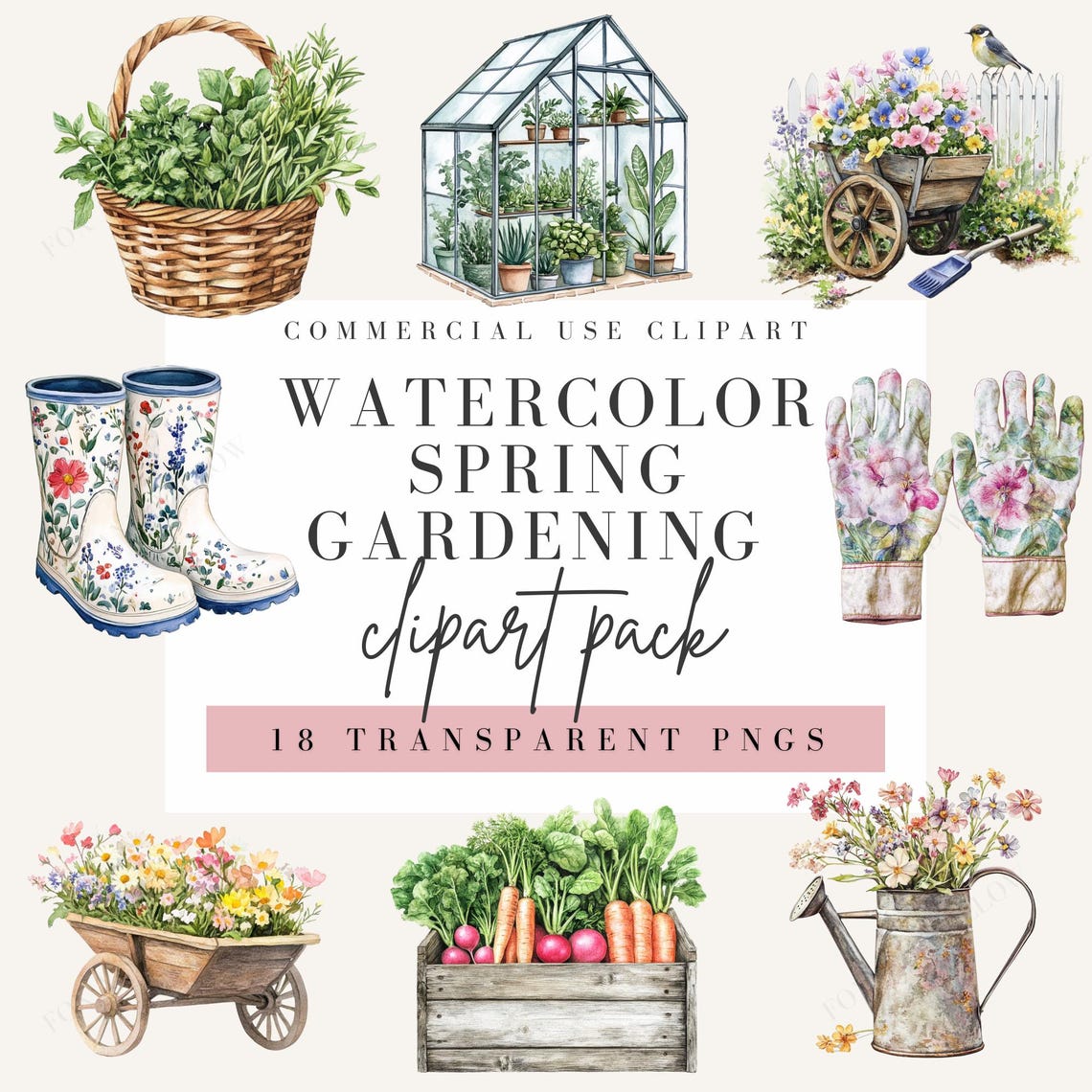 Spring Gardening Clipart, Floral Garden Clip Art, Herb Garden Image ...