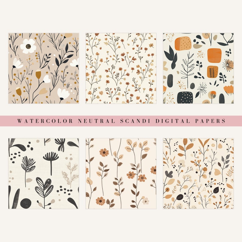 Neutral Scandi Digital Paper, Watercolor Style, Commercial Use PNG ...