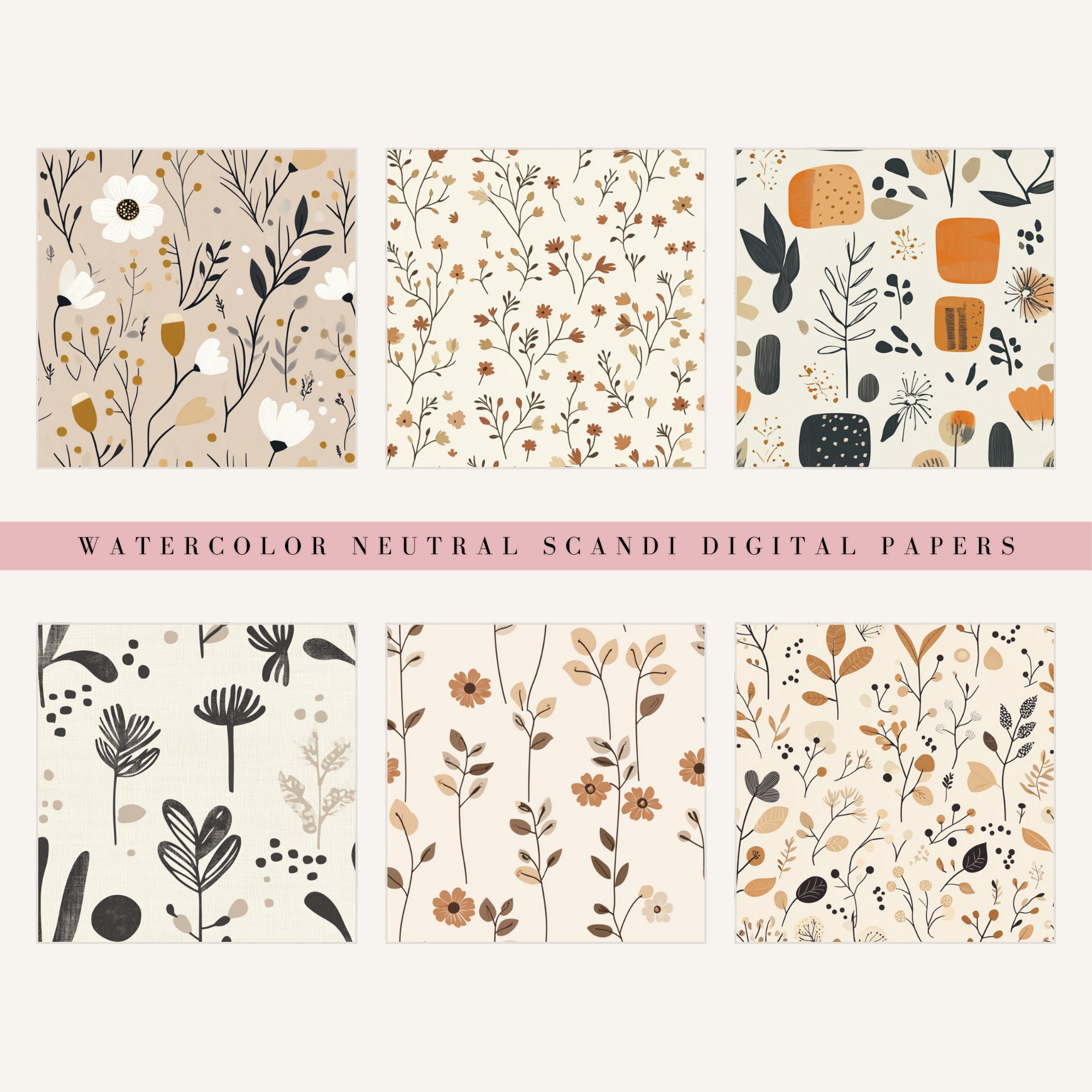 Neutral Scandi Digital Paper, Watercolor Style, Commercial Use PNG ...