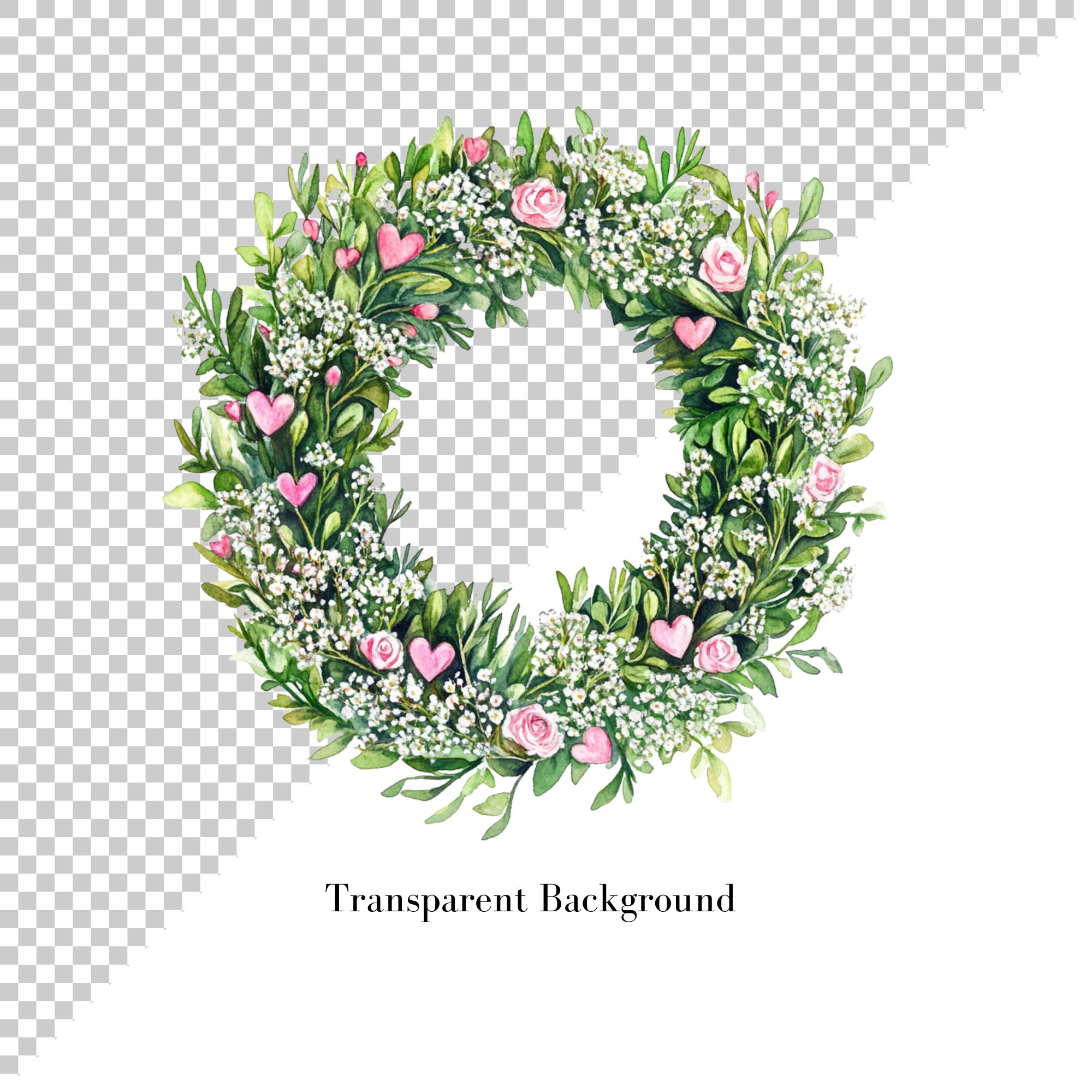 Valentines Wreaths Clipart, Watercolor Style, Valentine Day Flowers ...