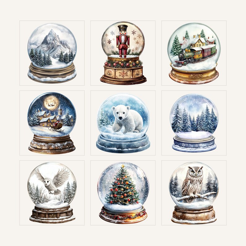 Winter Snow Globes Clipart, Watercolor Style, Transparent Background ...