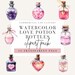 Love Potion Bottles Clipart, Watercolor Style, Transparent Background ...