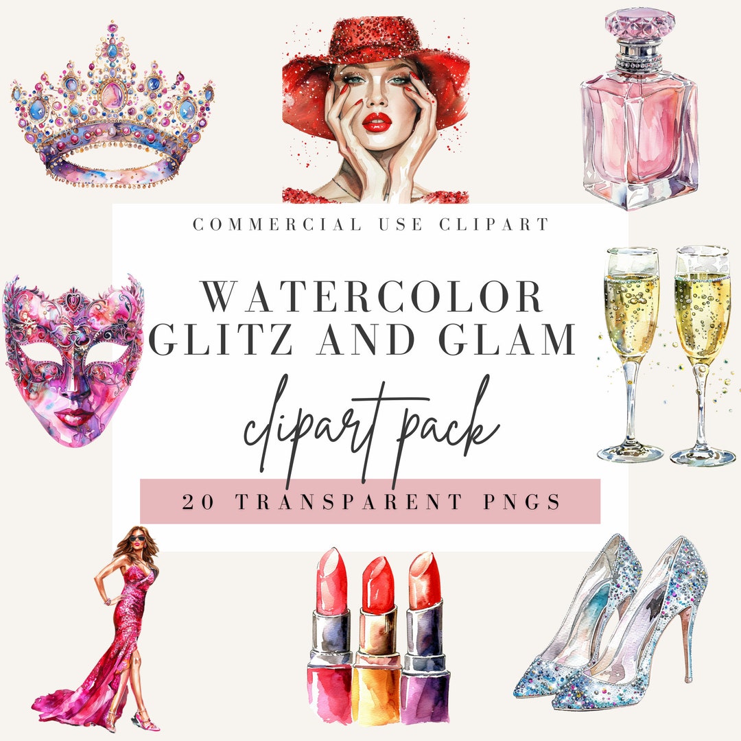 Glitz & Glam Clipart, Watercolor Style, Transparent Background ...