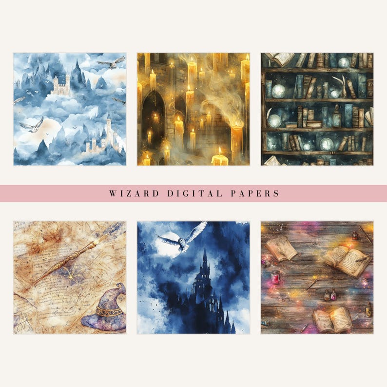 Wizard Digital Paper, Magic School Pattern, Mystic Fantasy Background ...