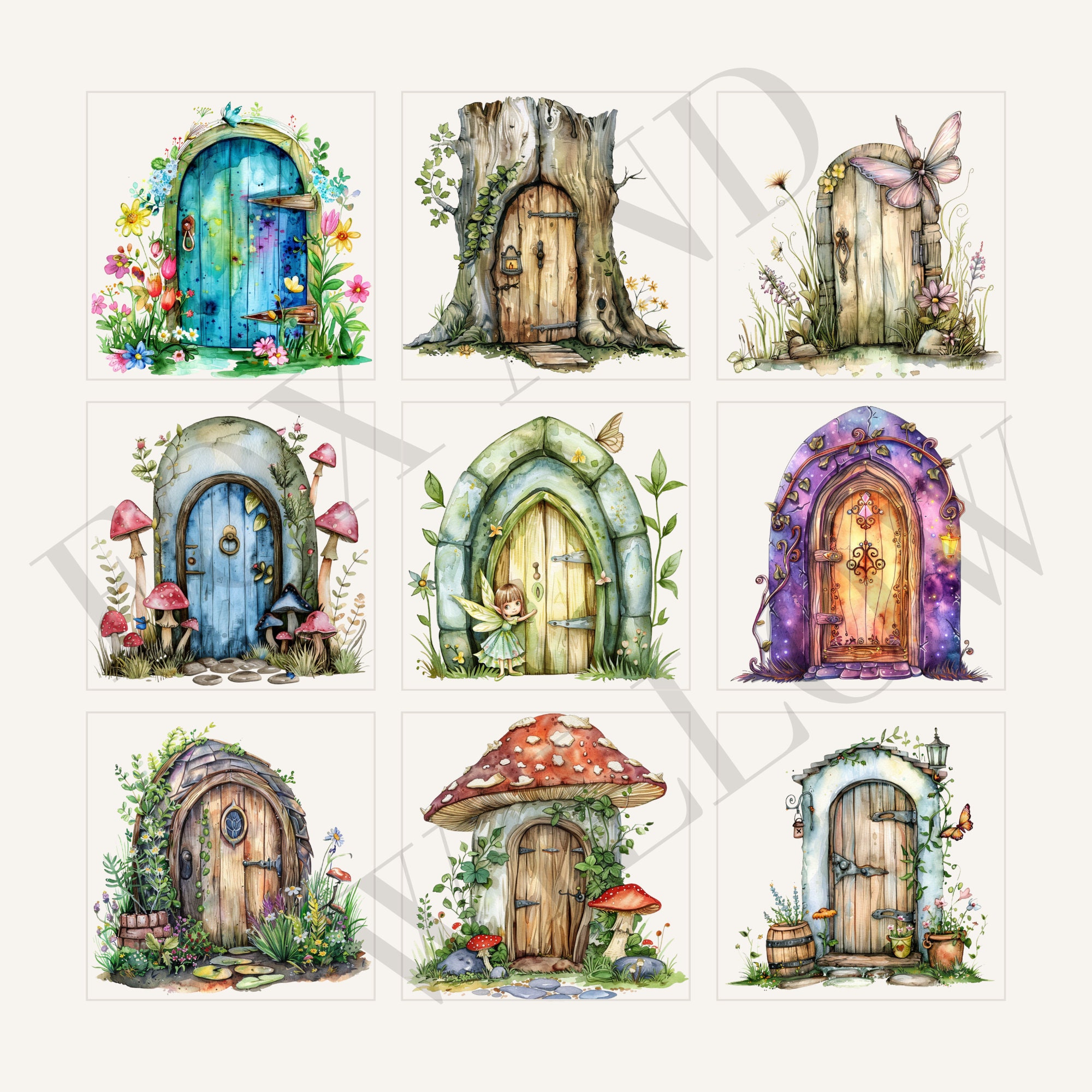 Fairy Doors Clipart, Watercolor Transparent Commercial Use PNG ...