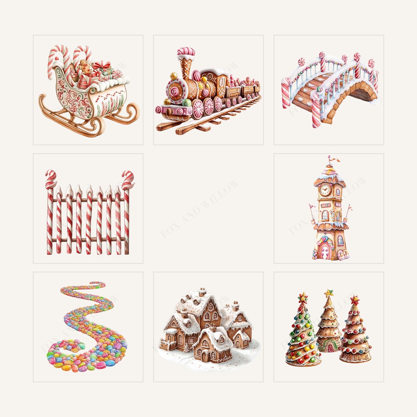 Christmas Gingerbread Village Clipart, Watercolor Style, Transparent ...
