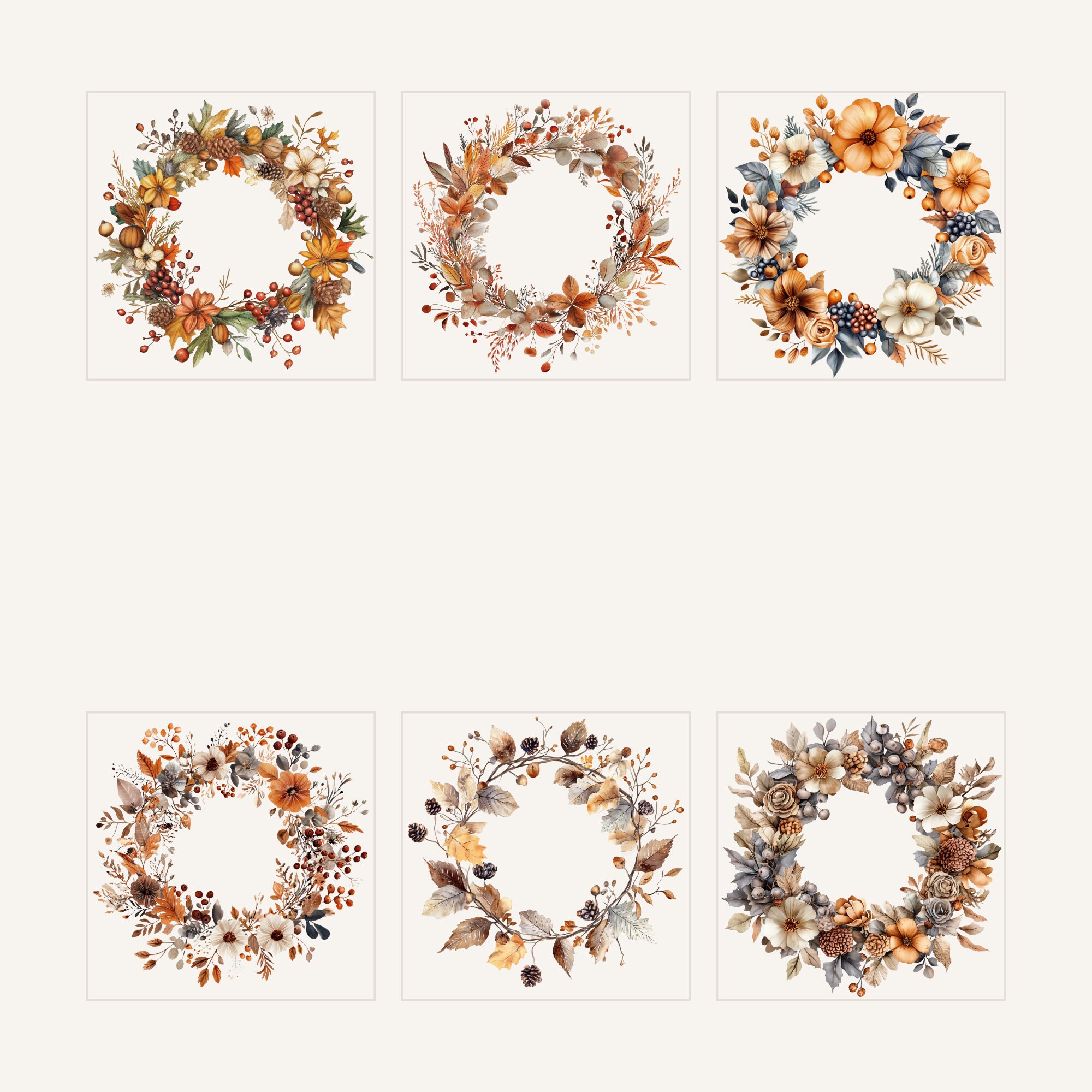 Autumn Wreaths Clipart, Watercolor Style, Transparent Background ...