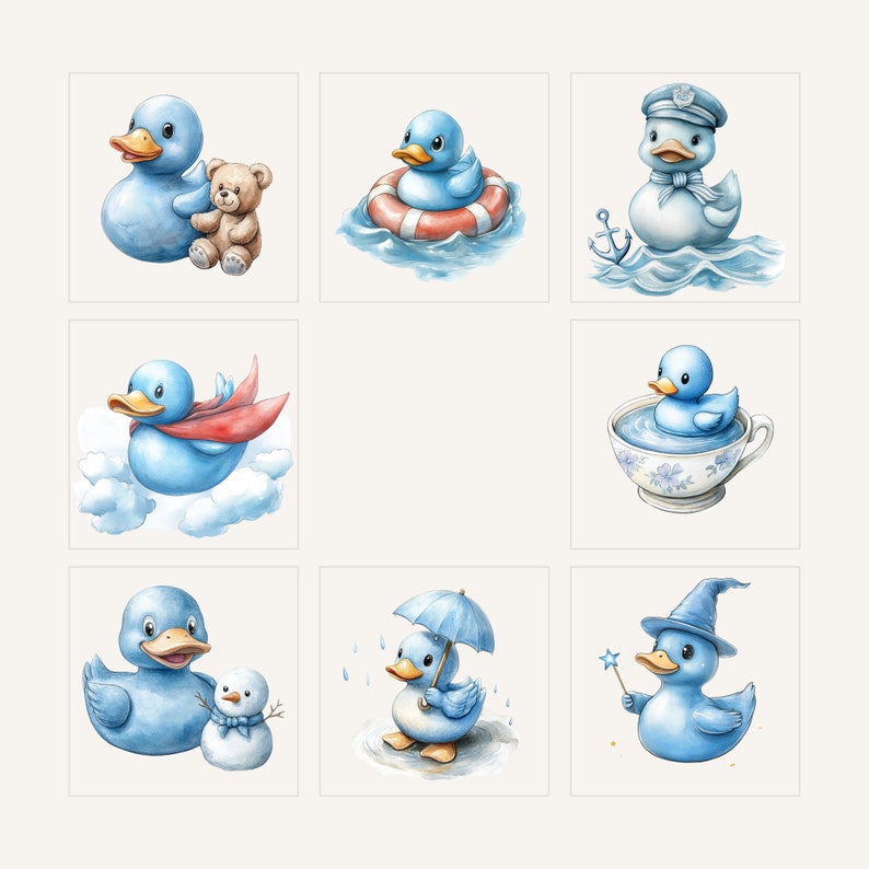 Blue Rubber Duck Clipart, Watercolor Style, Transparent Background ...