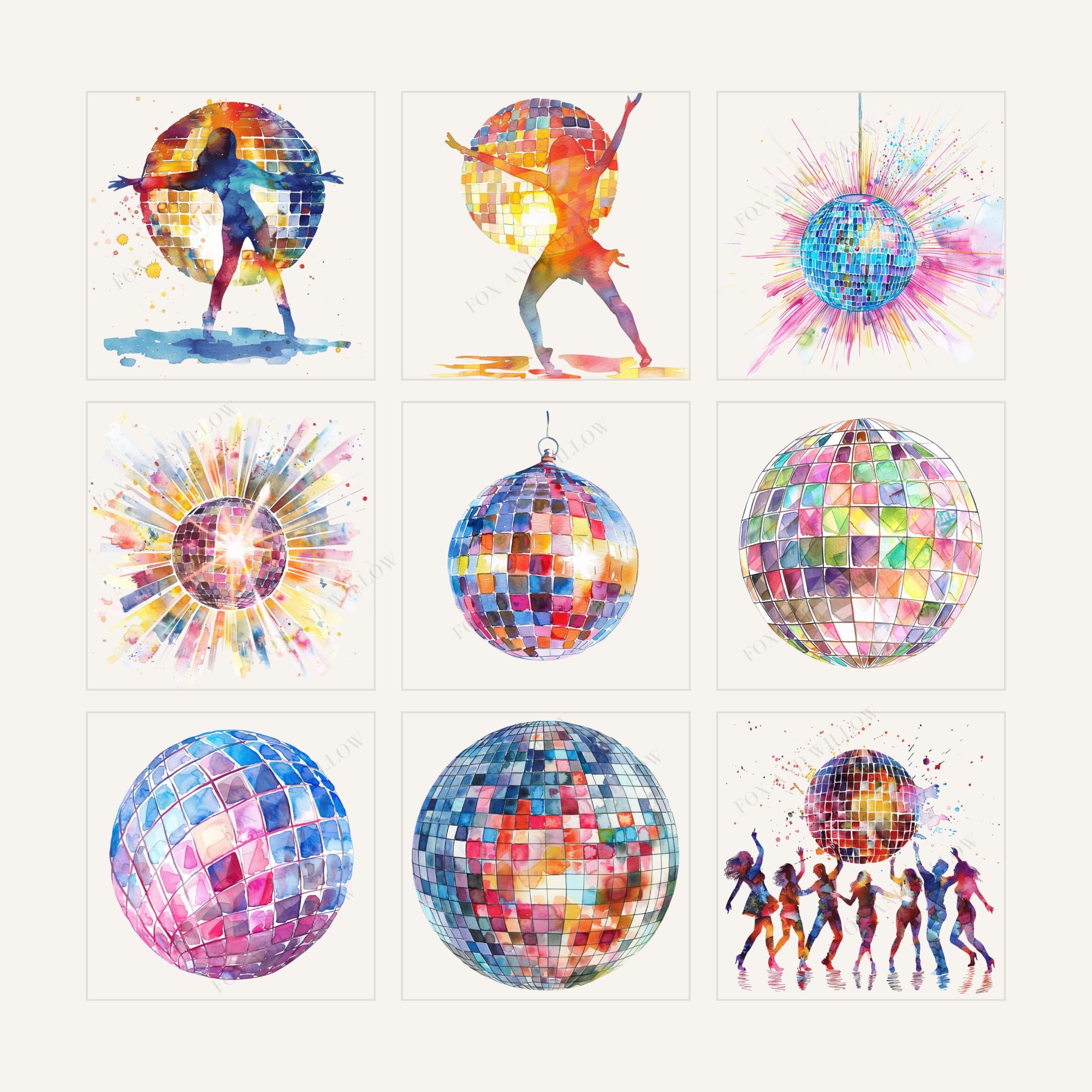 Disco Ball Clipart, Watercolor Transparent Commercial Use PNG, Pink ...