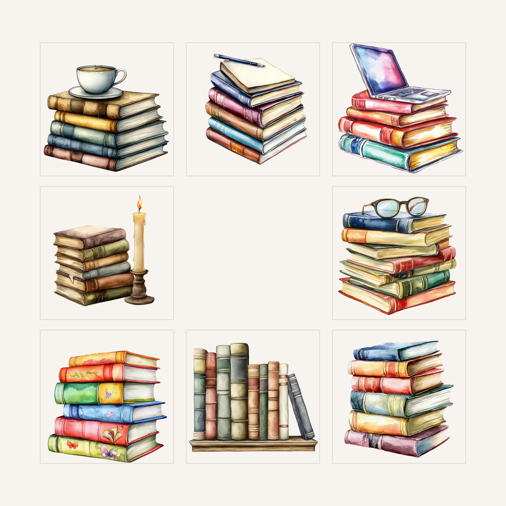 Book Stack Clipart, Watercolor Style, Transparent Background ...