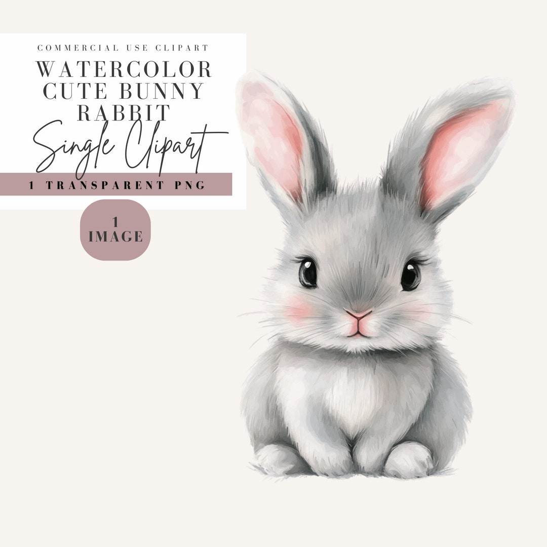 Cute Bunny Rabbit Clipart, Watercolor Style, Transparent Background ...
