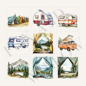 Camping Clipart, Watercolor Clip Art, Transparent Commercial Use PNG ...