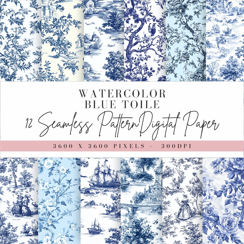 Blue Toile Wallpaper - Etsy