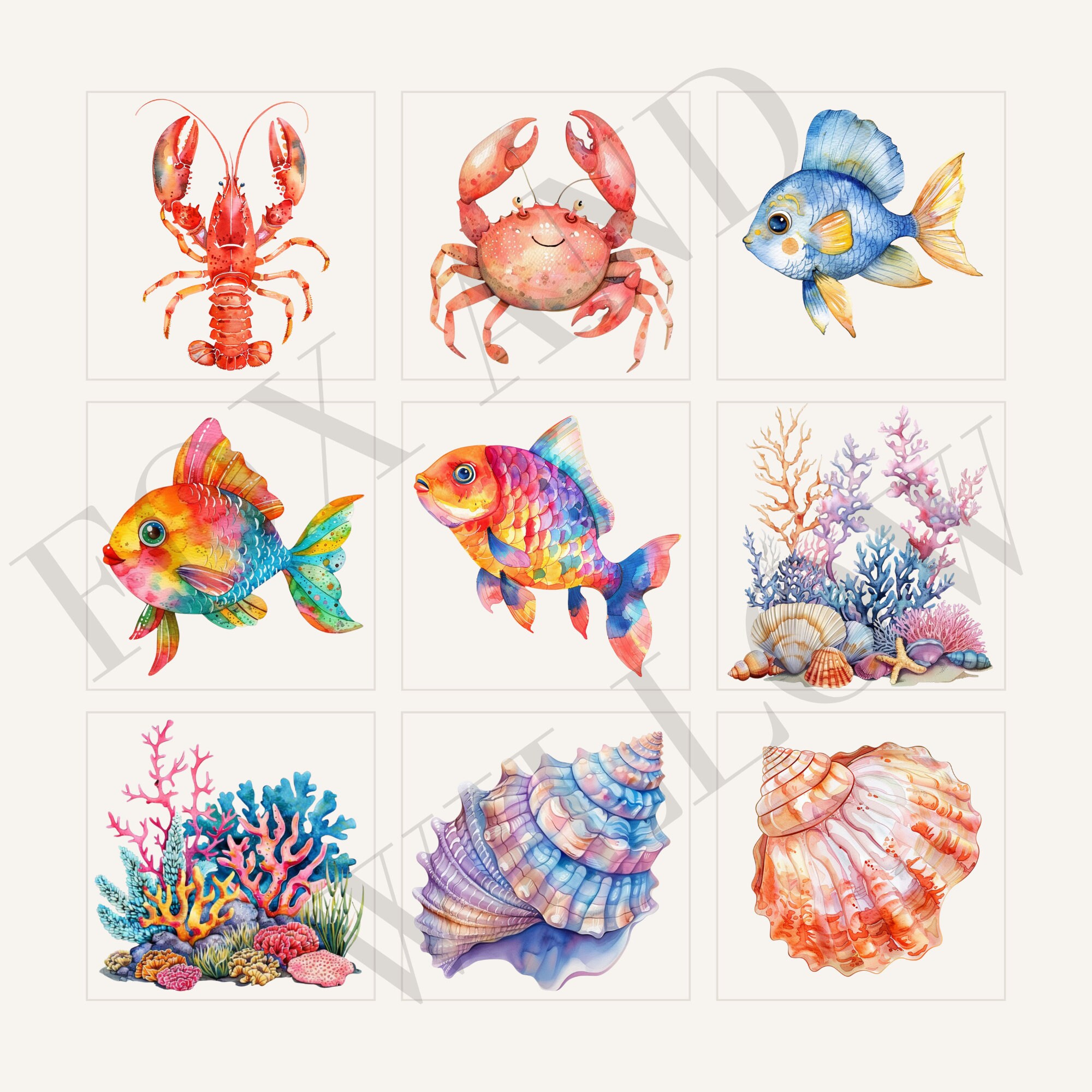 Watercolor Mermaid & Underwater Clipart Pack for Kids, Sea Life ...