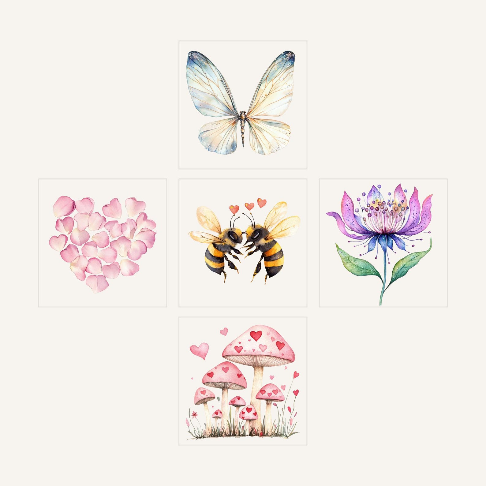 Enchanted Garden Love Bugs Clipart, Watercolor Style, Transparent ...