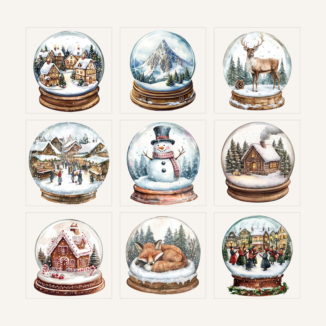Winter Snow Globes Clipart, Watercolor Style, Transparent Background ...