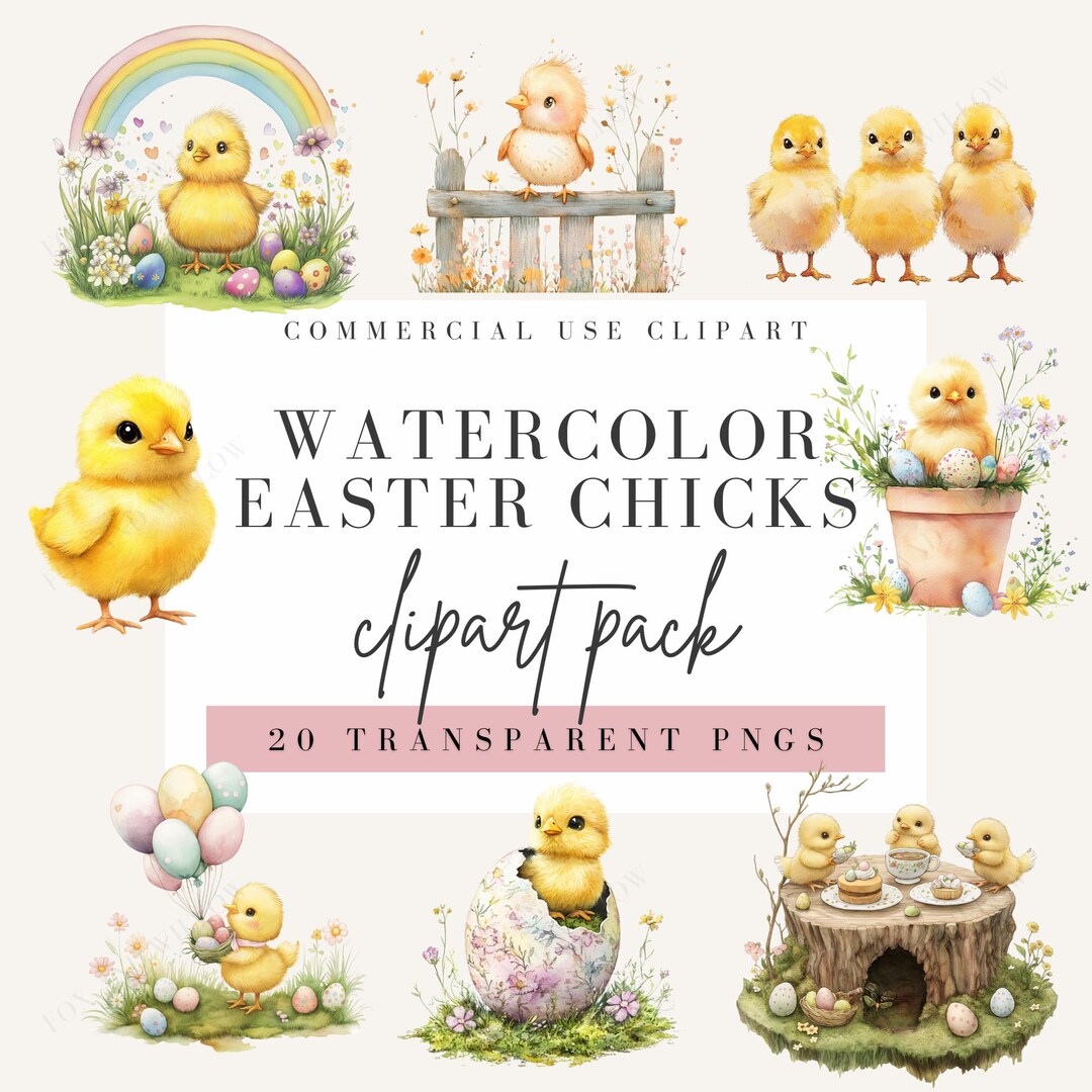 Easter Chicks Clipart, Watercolor Style, Yellow Baby Chick Clip Art ...