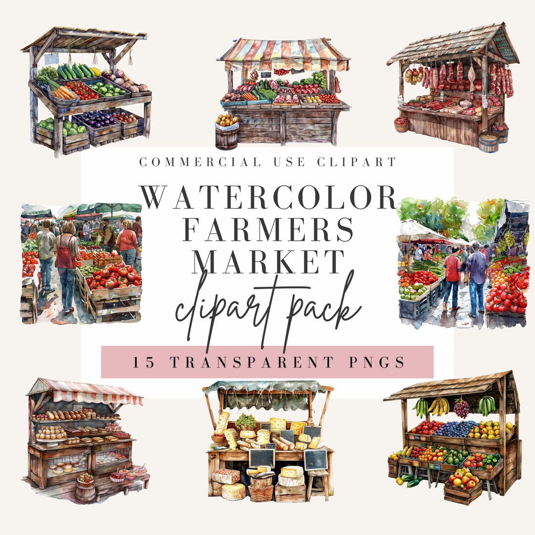 Farmers Market Watercolor Clipart, Garden Produce, Transparent ...