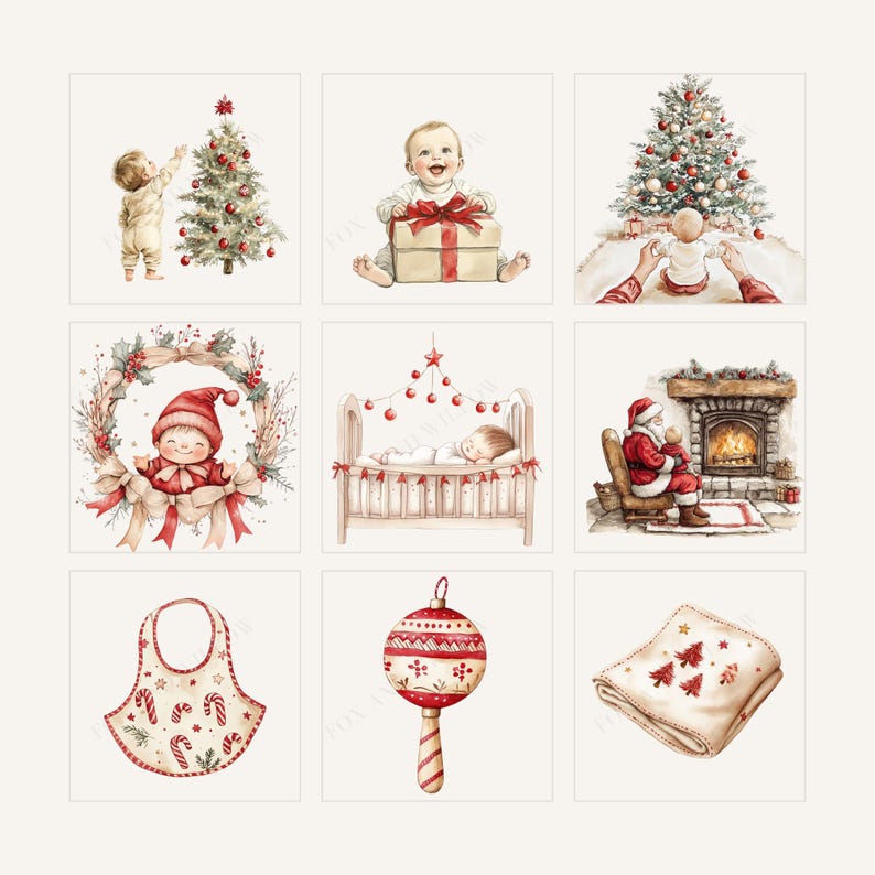 Babys First Christmas Clipart, Watercolor Style, Festive Infant Clip ...
