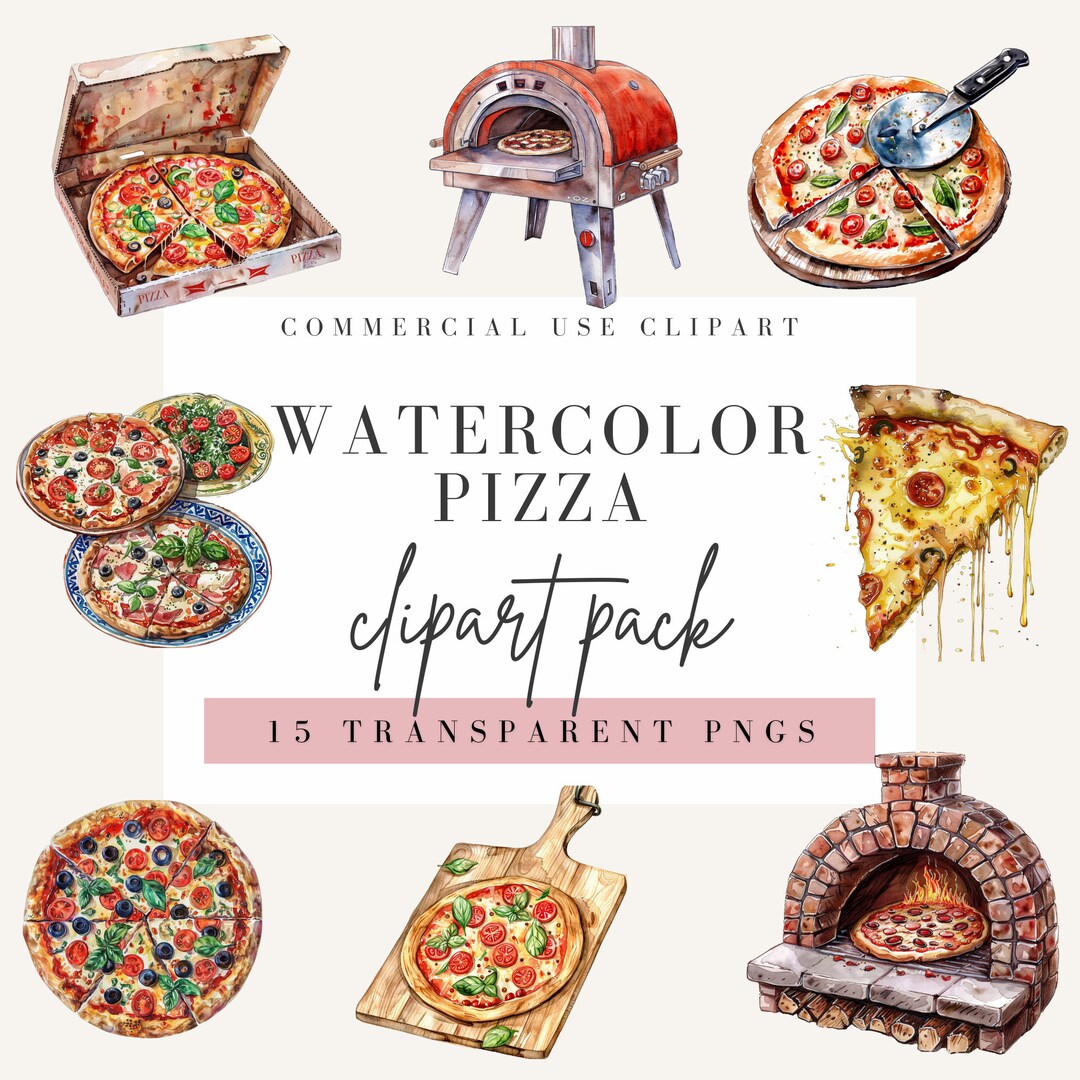 Pizza Clipart, Watercolor Style, Transparent Background, Commercial Use ...