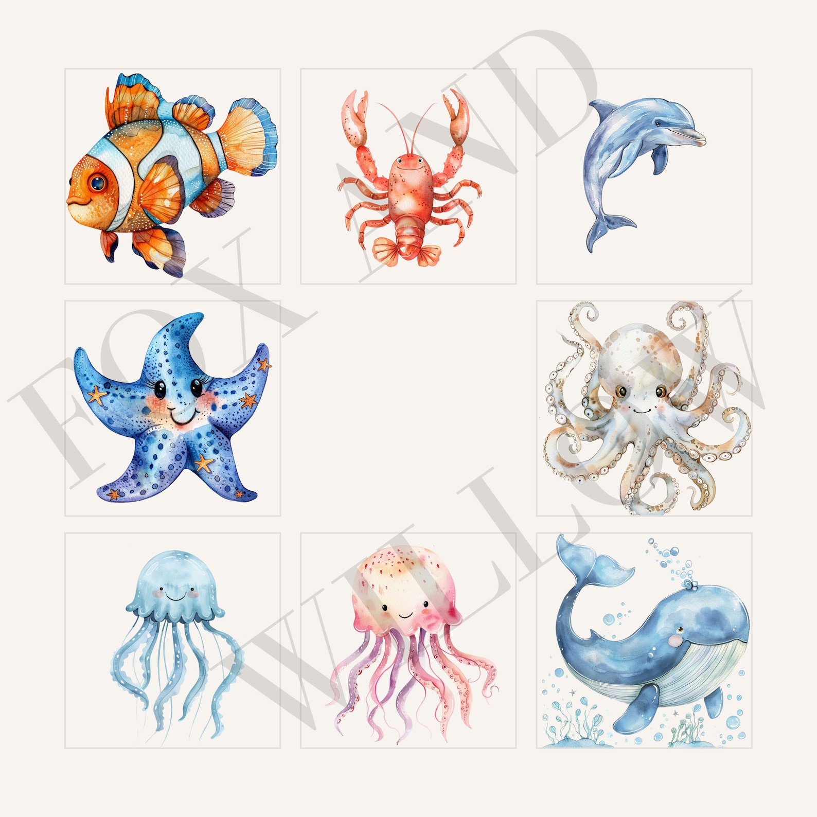 Sea Animals Clipart, Watercolor Clip Art, Undersea, Nursery Decor ...